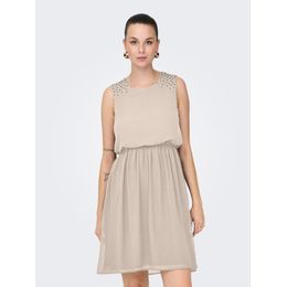 Minikleid Only "ONLSTINNA LIFE SL DETAIL DRESS WVN", Damen, Gr. M (38), N-Gr, grau (pumice stone), Obermaterial: 100% Polyester, unifarben, regular fit kn&ouml;chellang, Rundhals, Kleider Minikleid, Sommerkleid