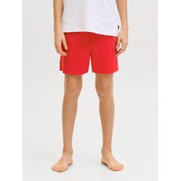 Jack & Jones Badeshorts JACK & JONES JUNIOR "JPSTMAUI WAVE LOGO SWIM SHORTS SN JNR", Kinder, Gr. 152, N-Gr, true rot, Web, Obermaterial: 100% Polyester, unifarben, Badehosen Badeshorts