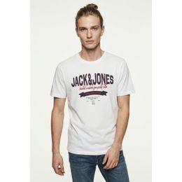 Jack & Jones Rundhalsshirt JACK & JONES "JJELOGO TEE SS O-NECK 2 COL SS26 SN", Herren, Gr. XS, hellwei&szlig;, Jersey, Obermaterial: 100% Baumwolle, bedruckt, unifarben, Rundhals, Shirts Rundhalsshirt, mit Grafikprint