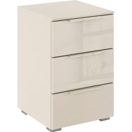 Nachtkommode Rauch "Nachttisch Nachtkonsole MONTCLAR Frontauswahl Dekor/Hochglanz/Glas", beige, glas beige, griffe beige (champagner), B:40cm H:61cm T:42cm, Holzwerkstoff, Sideboards, Nachtkommode, mit 3 ger&auml;umigen Schubladen, viele Griffvarianten MADE IN GERMANY