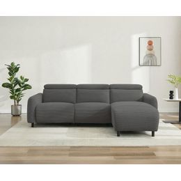 Ecksofa OTTO HOME "SKAANE in Cord, L-Form, 274 cm, manuelle u. elektrische Relaxfunktion", grau (anthrazit), B:274cm H:100cm T:181cm, 100% Polyester, Sofas, Ecksofa, rundes Design, Kopfteilverstellung, Federkernpolsterung