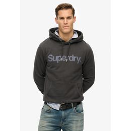 Kapuzensweatshirt Superdry "CORE LOGO CITY HOOD", Herren, Gr. L, schwarz (washed schwarz), angeraute Sweatware, Obermaterial: 100% Baumwolle, bedruckt, relaxed fit, Rundhals, Rippb&uuml;ndchen, Sweatshirts Kapuzensweatshirt