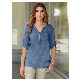 Kurzarmbluse Classic Basics, Damen, Gr. 52, blau, 100% Viskose, gemustert, unifarben, Rundhals, Blusen