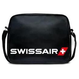 Schultertasche logoshirt "Swissair - Airline", Damen, Gr. B/H/T: 11cm x 28cm x 37cm, schwarz-wei&szlig; (schwarz, wei&szlig;), Lederimitat, bedruckt, Taschen Schultertasche, mit tollem Print