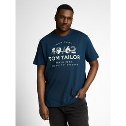 T-Shirt Tom Tailor PLUS, Damen, Gr. 5XL, navy blau petrol injected, Single Jersey, Obermaterial: 100% Baumwolle, bedruckt, regular fit normal, Rundhals, gerader Abschluss, Shirts T-Shirt, mit Logo Print