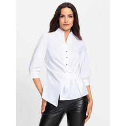 Wickelbluse Heine, Damen, Gr. 38, wei&szlig;, 50% Baumwolle, 50% Polyester, unifarben, Blusen Wickelbluse