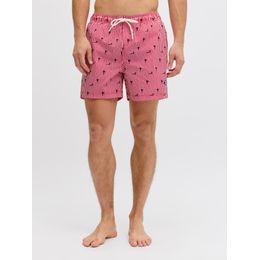 Jack & Jones Badeshorts JACK & JONES "JPSTMAUI BREEZE MINI STRIPE SWIM SRT SN", Gr. XS, N-Gr, true rot, Web, Obermaterial: 100% Polyester, bedruckt, gestreift, Badehosen Badeshorts, Kunstfaser, normal geschnitten