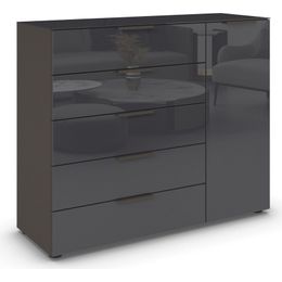 Schubkastenkommode Rauch "Kommode T&uuml;rkommode Sideboard Kombikommode FLIPP mit Glasfront", graphit, glas basalt, B:120cm H:99cm T:42cm, Holzwerkstoff, Sideboards, Schubkastenkommode, 1-t&uuml;rig, 5 Schubladen, Soft-Close-Funktion, Oberboden und Front Glas