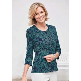Print-Shirt GOLDNER "Modernes Jersey-Shirt, Paisley-Muster", Damen, Gr. 40, blau (marine, petrol, gemustert), Obermaterial: 95% Viskose CV. 5% Elasthan EL., Shirts Print-Shirt, hoher Viskoseanteil