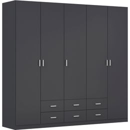 Dreht&uuml;renschrank Rauch "Kleiderschrank Garderobe GAMMA Breiten 91/136/181/226/271/315/360 cm", graumetallic, griffe alu, B:226cm H:210cm T:54cm, Holzwerkstoff, Schr&auml;nke, Dreht&uuml;renschrank, mit Schubladen, verschiedene Griff-Varianten TOPSELLER MADE IN GERMANY