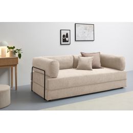 Schlafsofa HOMSY BY ANA JOHNSON "Folda, Dauerschl&auml;fer, Breite 206 cm, Liegefl&auml;che 181x198 cm", hellbeige, B:206cm H:72cm T:94cm, Sofas, Schlafsofa, mit Bett-/Schlaffunktion, inkl. 1x Zierkissen, Tonnentaschenfederkern