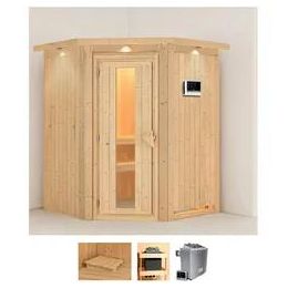 Sauna Karibu "Larin", beige (naturbelassen), Saunaofen, externe Steuerung, 9 kW, Saunen, Ofen 9 KW externe Strg easy