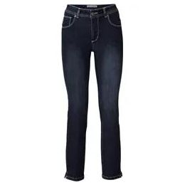 R&ouml;hrenjeans Heine, Damen, Gr. 21, Kurzgr&ouml;&szlig;en, blau (schwarz denim), 76% Baumwolle, 16% Polyester, 7% Viskose, 1% Elasthan, Miedereinsatz:15% Elasthan, 85% Polyamid, unifarben, 7/8-L&auml;nge, Jeans