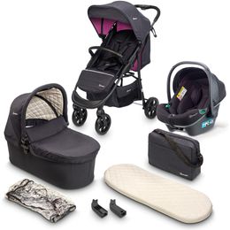 Kombi-Kinderwagen BABYGO "Style - 3in1", Baby, schwarz (lila), Kinderwagen Kombi-Kinderwagen, inkl. Babyschale mit Adaptern u. Wickeltasche
