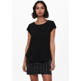 Kurzarmbluse Only "ONLVIC &ndash; feminines Blusenshirt in lockerer Form", Damen, Gr. 36, schwarz, Web, Obermaterial: 97% Polyester, 3% Elasthan, unifarben, regular fit Po-bedeckend, Rundhals, Blusen, Materialmix, regular fit
