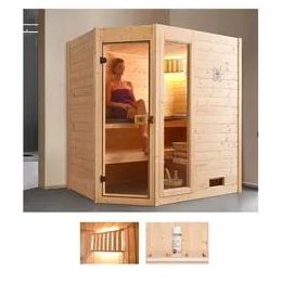 Sauna Weka "Valida Eck 1", beige (natur), Saunaofen, integrierte Steuerung, 5,4 kW, Saunen, 5,4 kW Ofen mit int. Steuerung, mit Fenster