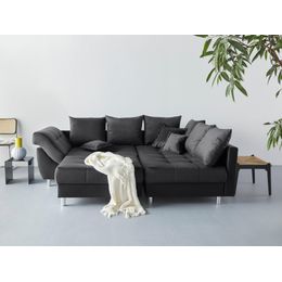 Ecksofa Collection AB "(Spar-Set) Innsbruck L-Form und Hocker", schwarz, B:247cm H:87cm T:189cm, Microfaser PRIMABELLE (100% Polyester), Struktur (90% Polyester, 10% Polyacryl), Samtvelours (100% Polyester), Luxus-Microfaser Antiklederoptik (100% Polyester), Sofas, Ecksofa, Ecksofa und Hocker, Recamiere links oder rechts montierbar