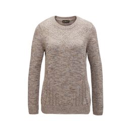 Strickpullover GOLDNER "Pullover mit Glanzgarn", Damen, Gr. 38, braun (camel, melange), Obermaterial: 82% Baumwolle CO. 18% metallisierte Fasern MTF., Rippe, Pullover Strickpullover, Sch&ouml;ne Ajour-Elemente im Vorderteil