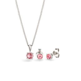 Ohrring und Ketten Set Elli "Schmuckset Glas Kristalle Rose 925 Sterling Silber" Gr. 38, silber, Schmuck_Sets, Damen, 38, Ohrring und Ketten Set
