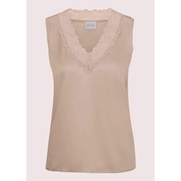 Madeleine Mode Tr&auml;gertop MADELEINE "Top Lingerie-Top aus Seidensatin", Damen, Gr. 48, beige, Obermaterial: 92% Seide silk. 8% Elasthan EL., Modern, normal, Tops Tr&auml;gertop, edle Spitze am Ausschnitt