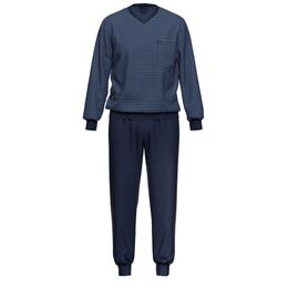 Schlafanzug Ammann "Schlafanzug lang Men / Nightwear", Herren, Gr. 62, blau, Obermaterial: 62% Baumwolle CO. 38% Polyester PES., Homewear-Sets Schlafanzug