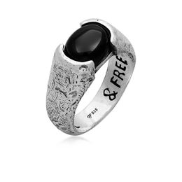 Silberring HAZE & GLORY "Ring Liberty - Schwarzer Onyx 925 Silber" Gr. 58, silber, Fingerringe, Herren, 58, Silber 925 (Sterlingsilber), Silberring
