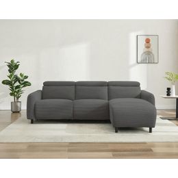 Ecksofa OTTO HOME "SKAANE in Cord, L-Form, 274 cm, manuelle u. elektrische Relaxfunktion", grau (anthrazit), B:274cm H:100cm T:181cm, 100% Polyester, Sofas, Ecksofa, rundes Design, Kopfteilverstellung, Federkernpolsterung