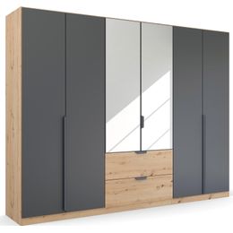 Dreht&uuml;renschrank Rauch "Kleiderschrank Schrank Garderobe Ankleide DARK&WOOD BY QUADRA SPIN", braun (eiche artisan, grau metallic), B:271cm H:210cm T:54cm, Holzwerkstoff, Schr&auml;nke, Dreht&uuml;renschrank, im Industrial Style mit Schubk&auml;sten in Eiche Dekor, mit Spiegel