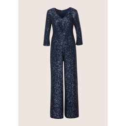 Madeleine Mode Overall MADELEINE "Jumpsuit Eleganter Pailletten-Einteiler", Damen, Gr. 40, N-Gr, blau (dunkelblau), Obermaterial: 100% Polyester PES., Overalls Overall