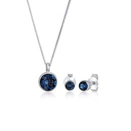 Ohrring und Ketten Set Elli "Schmuckset Kette Stecker Glas Kristalle Wei&szlig; 925 Sterling Silber" Gr. 45, blau, Schmuck_Sets, Damen, 45, Ohrring und Ketten Set