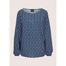 Madeleine Mode Schlupfbluse MADELEINE "Blusenshirt Viskosebluse mit grafischem Muster", Damen, Gr. 48, blau (blau, schwarz, gemustert), Obermaterial: 100% Viskose CV., Modern, figurumspielend, Blusen Schlupfbluse, Zickzack-Muster