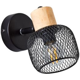 Brilliant Wandstrahler "Giada", schwarz (schwarz, holz), 1, H: 14cm, 1 Stk., Leuchten, Wandlampe, 14,5 cm, E14, schwenkbar, Metall/Holz, schwarz/braun, Wandstrahler