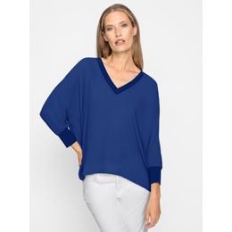 Langarmbluse Heine, Damen, Gr. 36, blau (royalblau), 100% Polyester, unifarben, V-Ausschnitt, Blusen Langarmbluse