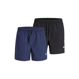 Jack & Jones Badeshorts JACK & JONES "Badeshorts JPSTMAUI TROPIC SOLID SWIM SHORTS MP 2P 2er Pack", Herren, Gr. L, N-Gr, bunt (schwarz, dunkelblau), Obermaterial: 100% Polyester PES., Badehosen Badeshorts
