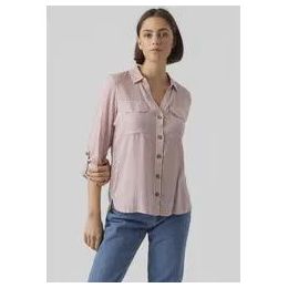 V&eacute;ro Moda Hemdbluse VERO MODA "VMBUMPY L/S SHIRT NEW WVN GA NOOS", Damen, Gr. M, rosa (snow wei&szlig; rose stripes), Web, Obermaterial: 100% Viskose, gestreift, regular fit Po-bedeckend, V-Ausschnitt, mit Riegel Manschette, Blusen Hemdbluse, Viskose, regular fit