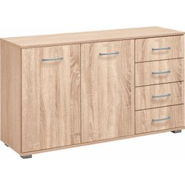 Kombikommode Priess "Barcelona mit 4 Schubk&auml;sten und T&uuml;r in 6 Farben", braun (struktureichefarben hell), B:123cm H:71cm T:38cm, Holzwerkstoff, Sideboards, Kombikommode