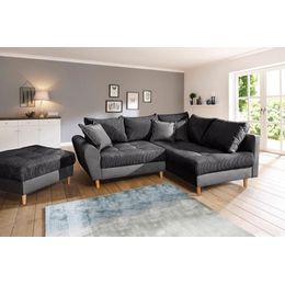 Ecksofa Home Affaire "Rice L-Form, B: 223 cm - OTTO. Verl&auml;ssliche Qualit&auml;t.", grau (anthrazit), B:223cm H:47cm T:184cm, Luxus-Microfaser (100% Polyester);Struktur fein (100% Polyester);Microfaser PRIMABELLE (100% Polyester);Samtoptik (100% Polyester), Sofas, Ecksofa, Set: Sofa & Hocker, mit 3 Zierkissen, Federkern