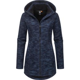Kapuzensweatjacke Ragwear "Longstrickjacke Leysha Melange", Damen, Gr. XL, blau (navy), Obermaterial: 56% Baumwolle CO. 44% Polyester PES. Futter: 100% Polyester PES., Sweatjacken Kapuzensweatjacke