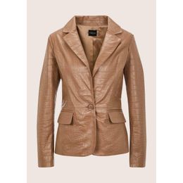 Madeleine Mode Jeansjacke MADELEINE "Lederblazer Lammnappa-Blazer mit Kroko-Pr&auml;gung", Damen, Gr. 44, braun (nougat, braun), Obermaterial: 100% Lammnappaleder LANA., Modern, normal, Jacken Jeansjacke, gepr&auml;gtes Leder