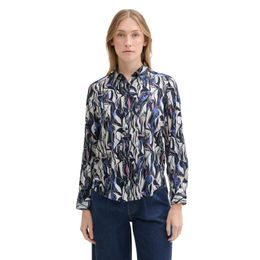 Langarmbluse Tom Tailor, Damen, Gr. 36, blau (organic shapes design), Web, Obermaterial: 53% Baumwolle, 47% Modal, gemustert, regular fit taillenbedeckt, ohne Ausschnitt, Blusen Langarmbluse, mit All-Over Print