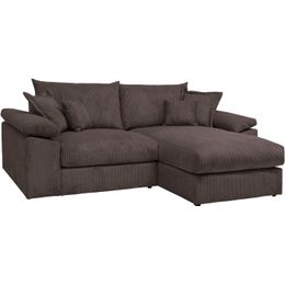 Ecksofa Home Affaire "Soft&Cosy XL L-Form, B: 246 cm - OTTO. Verl&auml;ssliche Qualit&auml;t.", dunkelbraun, B:246cm T:187cm, 100% Polyester, Sofas, Ecksofa, Mega-Sofa, Cord oder Chenille-Struktur, mit Federkern & 4 Zierkissen
