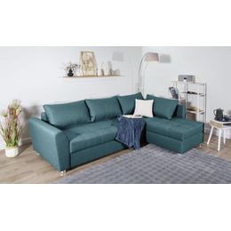 Ecksofa Collection AB "JANA XL-Sofa L-Form", blau (petrol), B:250cm H:42cm T:161cm, 100%Polyester, Sofas, Ecksofa, inkl. Bettfunktion, Bettkasten und Bonnelfederkern