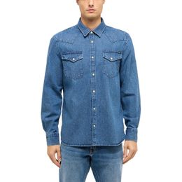 Langarmhemd Mustang "Herren Style Duver", Damen, Gr. 5XL, US-Gr&ouml;&szlig;en, blau 500, Popeline, 100% Baumwolle, unifarben, regular fit, Hemden Langarmhemd