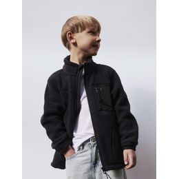 Fleecejacke name it "NKMMILLER SHERPA JACKET", Kinder, Gr. 140, schwarz, Pl&uuml;sch, Obermaterial: 100% Polyester, bedruckt, h&uuml;ftbedeckend, elastischer Bund, Jacken Fleecejacke