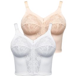 Entlastungs-BH SuSa "2er Pack Longline BH Classics", Damen, Gr. 95, Cup D, bunt (beige wei&szlig;), Obermaterial: 65% Polyamid PA. 25% Elasthan EL. 10% Baumwolle CO., BHs Entlastungs-BH