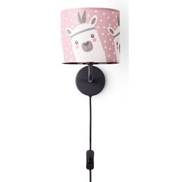 Paco Home Wandleuchte "Ela 214", schwarz, 1, &Oslash; 18cm H: 26,5cm, Leuchten, Kinderlampe Wandlampe Mit Schalter &Oslash;&hellip;18cm Lama Rosa Grau Kabel 3m E14, Wandleuchte