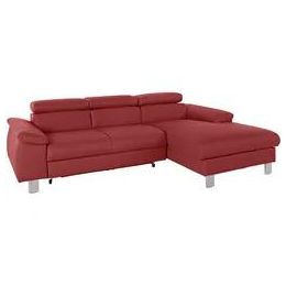 Ecksofa COTTA "Komaris L-Form, B: 244 cm", rot, B:244cm H:72cm T:166cm, Microfaser PRIMABELLE (100% Polyester);Kunstleder SOFTLUX(100%Polyurethan);Feinstruktur (100% Polyester);Kunstleder SOFTLUX/Struktur (100%Polyurethan, 90%Polyester, 10% Polyacryl), Sofas, Ecksofa, mit Kopfteilverstellung, optional Bettfunktion, Bettkasten & Licht