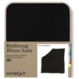 Bettbezug Schlafgut "Woven Satin", schwarz (off, schwarz), B:200cm L:200cm, Mako-Satin, Obermaterial: 100% Baumwolle, Bettbez&uuml;ge, besonders dicht gewebt, Mix & Match: passender Kissenbezug erh&auml;ltlich