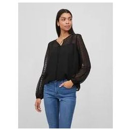 Blusenshirt Vila "VIEDEE L/S TOP - NOOS", Damen, Gr. 40L, schwarz, Chiffon, Obermaterial: 100% Polyester, unifarben, regular fit normal, Rundhals, Shirts Blusenshirt
