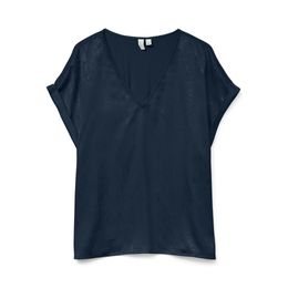 V&eacute;ro Moda Blusentop VERO MODA "VMBALIA S/S V-NECK T-SHIRT WVN BTQ GA", Damen, Gr. S, blau (navy blazer), Jersey, Obermaterial: 53% Polyester, 42% Viskose, 5% Elasthan, unifarben, l&auml;ssig geschnitten normal, V-Ausschnitt, Blusen Blusentop